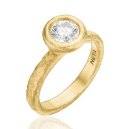 High Solitaire Hammered Diamond Ring